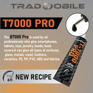 TRADMOBILE T7000 Pro New Black Glue Recipe 2021 Drying 6h Super Glue for Repair Phones Smartphones Tablets Jewelry Books Binding Leather Shoes Papers (3.7 fl.oz)