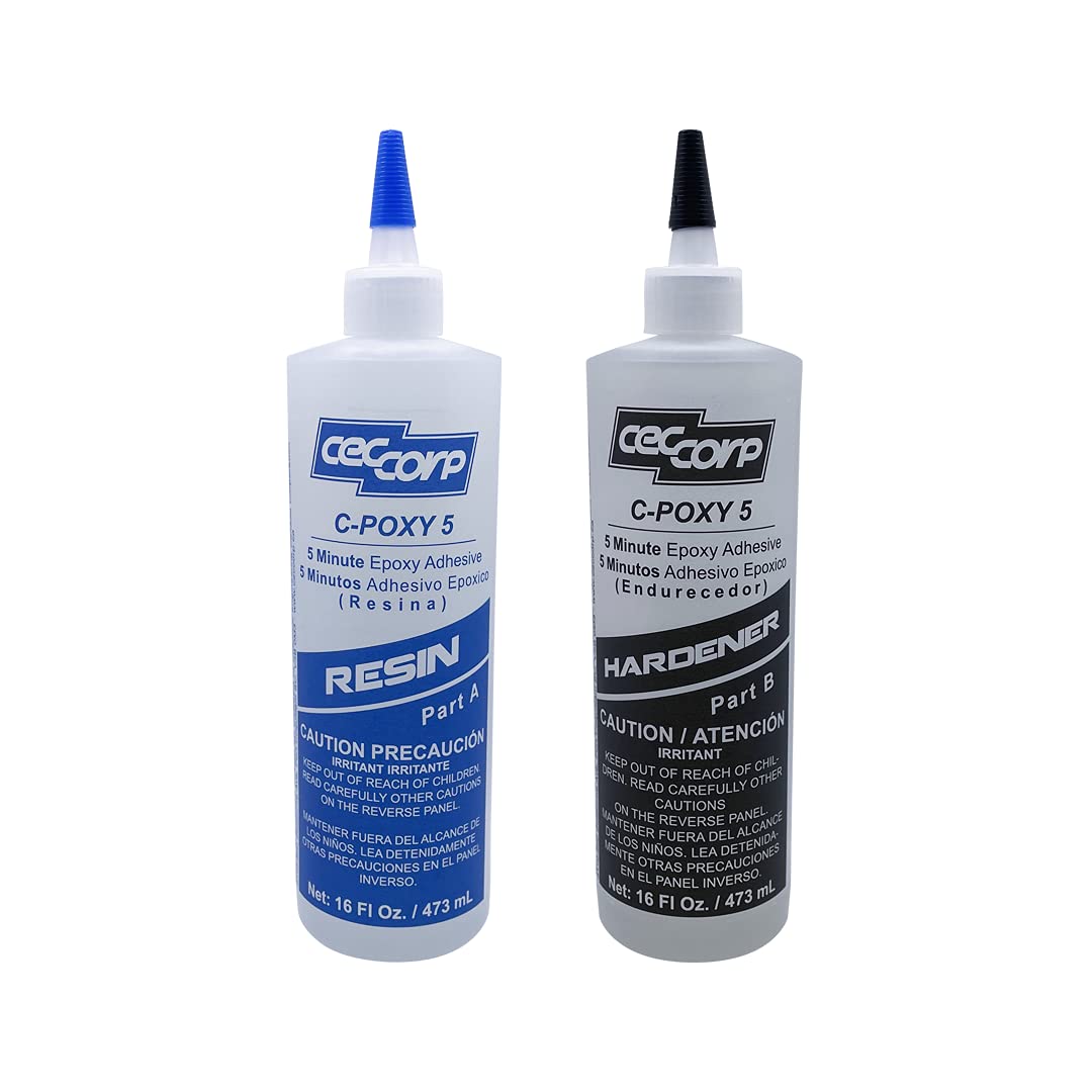 Five Minute Epoxy Glue Adhesive C-POXY 5 by CECCORP (32 Oz Combined) – Fast Setting, Quick Cure, Clear Epoxy Glue, General Purpose, 5 Minute