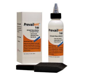 prevailent t-80, 3d printer bed adhesive glue - helps prevent warping, strong hold and easy release with various build plates and filament types including pla, abs, tpu, and petg, 4 fl oz. (118ml)