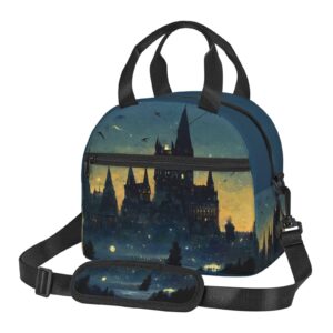 putdidi wizard castle halloween lunch bag for women men harry insulated zippered lunch box tote bag for work picnic beach water-resistant fabric with exterior pockets