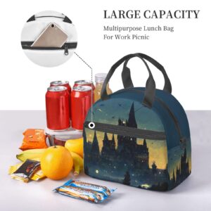 Putdidi Wizard Castle Halloween Lunch Bag For Women Men Harry Insulated Zippered Lunch Box Tote Bag For Work Picnic Beach Water-Resistant Fabric With Exterior Pockets