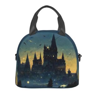 Putdidi Wizard Castle Halloween Lunch Bag For Women Men Harry Insulated Zippered Lunch Box Tote Bag For Work Picnic Beach Water-Resistant Fabric With Exterior Pockets