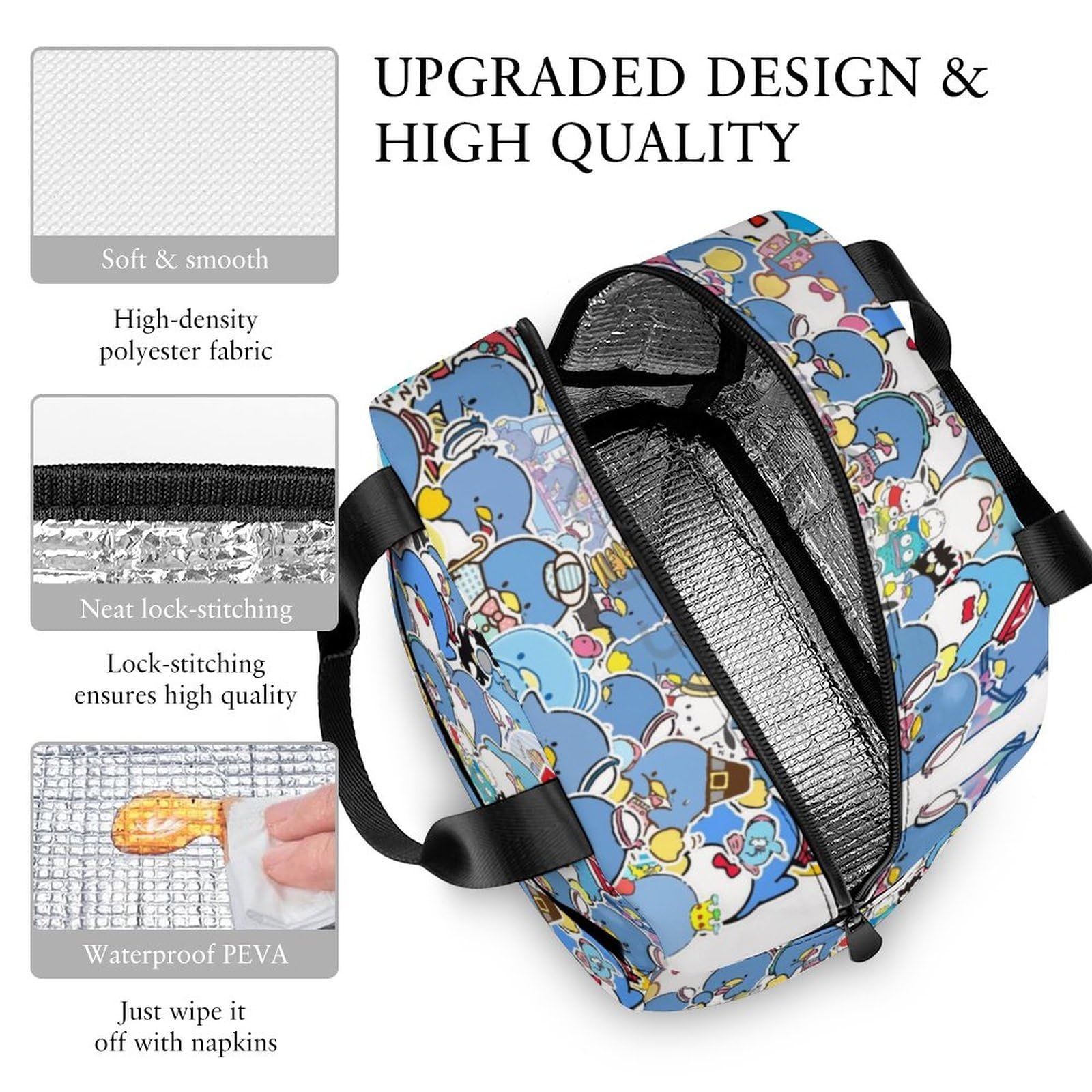 Cartoon Lunch Bag Tuxedosamm Lunch Tote Bag Portable Lunch Box With Pocket for Womens Men