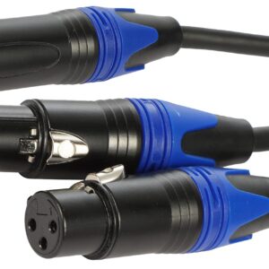 (5FT / 1 PACK) 1 Male to 2 Female XLR Y Splitter Micrphone Cable5ft, 3pin XLR male to Dual XLR Female Y-Splitter Balanced Mic Audio Cables for Stereo Mic to L & R Audio Track