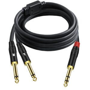 1/4 inch trs stereo y splitter insert cable, gold plated audiowave series 6.35mm 1/4 inch trs male to dual 6.35mm 1/4 inch ts male mono breakout cable, audio cord (6.6ft / 1pack)