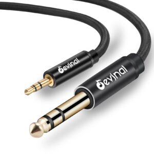 devinal 1/8 to 1/4 stereo cable, 6.35mm to 3.5mm trs audio path cord, interconnect adapter lead with extra durable nylon braid gold plated 10 feet