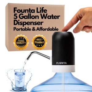 founta life water dispenser for 5 gallon bottle - portable automatic electric water pump for 5 gallon jug - great gift idea rechargeable water jug dispenser for home, office, dorm and outdoors