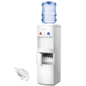 zafro 2-in-1 bottom loading water cooler dispenser hot and cold 3 to 5 gallon bottle water dispenser 27lbs/24h ice maker machine with child safety lock（white）