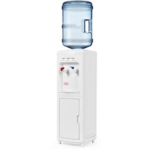 goflame water cooler dispenser top loading, water dispenser with hot & cold water, storage cabinet, child safety lock, holds 3-5 gallon bottles for home office dorm