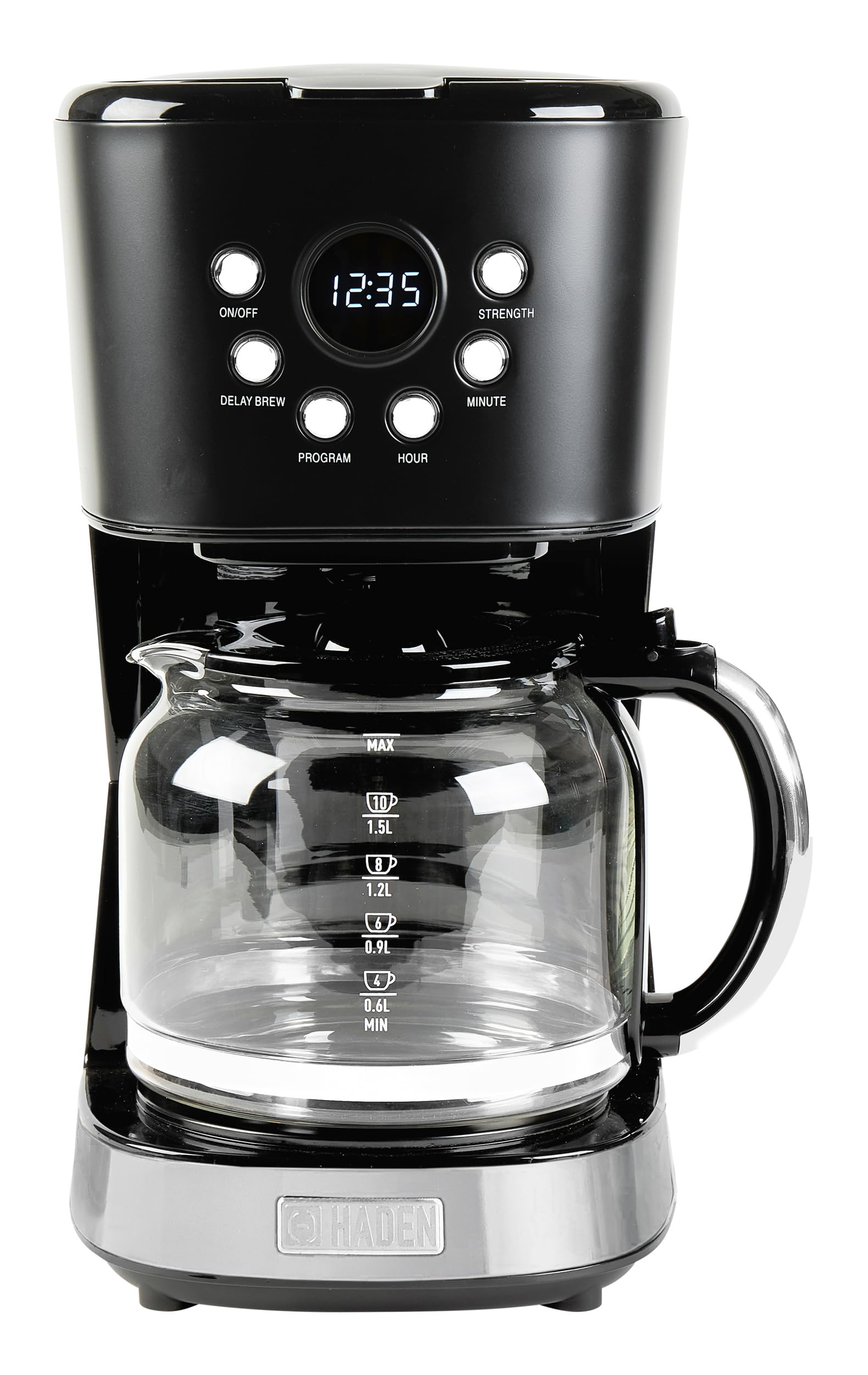 Haden Heritage Innovative 12 Cup Capacity Programmable Vintage Retro Style Home Countertop Coffee Maker Machine with Glass Carafe, Black/Chrome