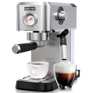 lecon chef espresso machine 15 bar coffee machine with steam milk frother stainless steel coffee maker 34oz water tank 1350w for latte, cappuccino