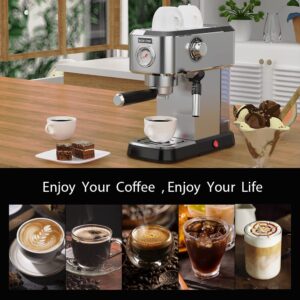 lecon chef Espresso Machine 15 Bar Coffee Machine With Steam Milk Frother Stainless Steel Coffee Maker 34oz Water Tank 1350W for Latte, Cappuccino