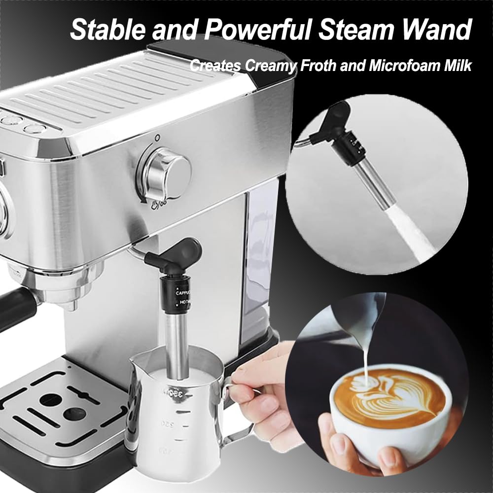 lecon chef Espresso Machine 15 Bar Coffee Machine With Steam Milk Frother Stainless Steel Coffee Maker 34oz Water Tank 1350W for Latte, Cappuccino