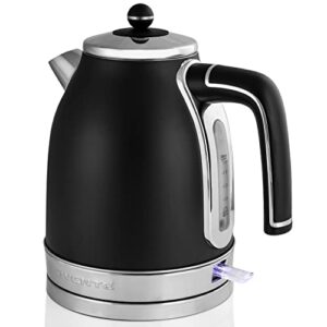 ovente electric stainless steel hot water kettle 1.7 liter victoria collection, 1500 watt power tea maker boiler with auto shut-off boil dry protection removable filter and water gauge, black ks777b