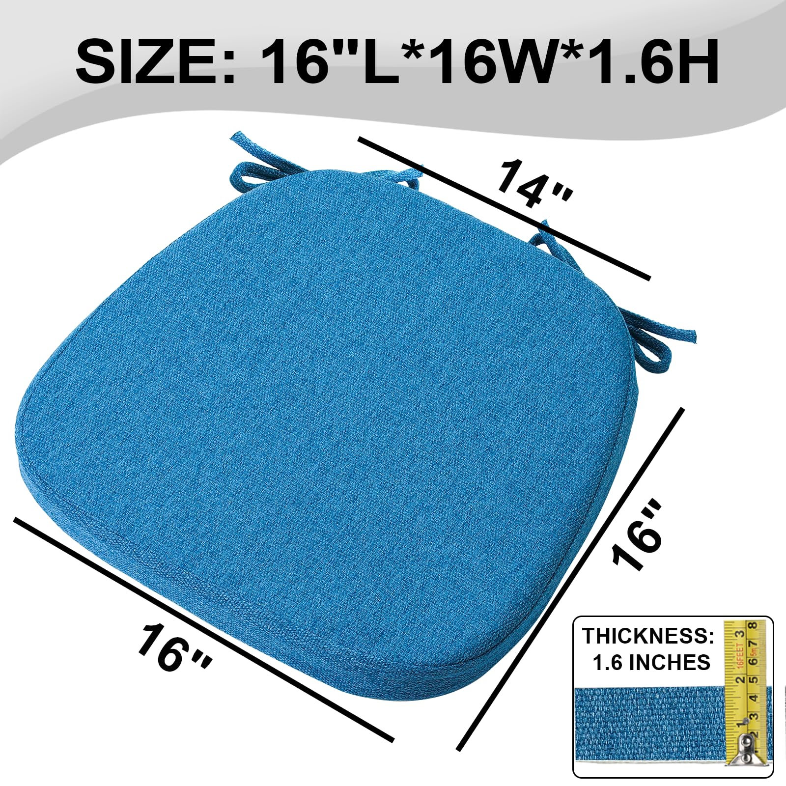 SINOSSO 1 Pack Memory Foam Chair Cushions for Dining Chair, Original Linen 16" U-Shape Comfortable Kitchen Chair Pad, Removable Slip Resistant Seat Cushion (1 Piece, Blue)