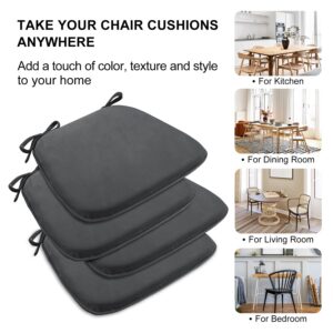 Wellsin Chair Cushions for Dining Chairs 4 Pack, Memory Foam Seat Cushions for Kitchen Chairs, 17"x16"x1.5" Kitchen Chair Cushions with Ties,Dark Grey