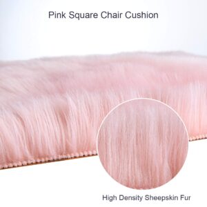 Softlife Pink Faux Fur Sheepskin Chair Cover Seat Cushion Pad Super Soft Area Rugs for Living Bedroom Sofa (1.6ft x 1.6ft)