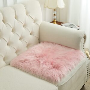 Softlife Pink Faux Fur Sheepskin Chair Cover Seat Cushion Pad Super Soft Area Rugs for Living Bedroom Sofa (1.6ft x 1.6ft)