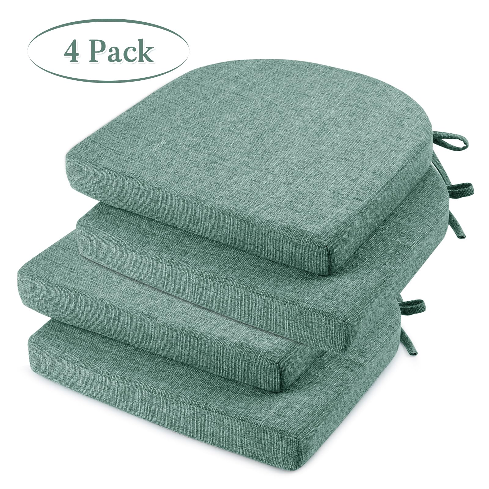 Basic Beyond Chair Cushions for Dining Chairs 4 Pack, Memory Foam Chair Cushion with Ties and Non Slip Backing, 16 x 16 inches Chair Pads for Dining Chairs(Green)