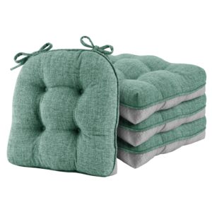 lovtex kitchen chair cushions set of 4, non-slip chair cushions for dining chairs, shredded memory foam chair pads with ties, tufted dining chair cushions, 15.5" x 15.5", green