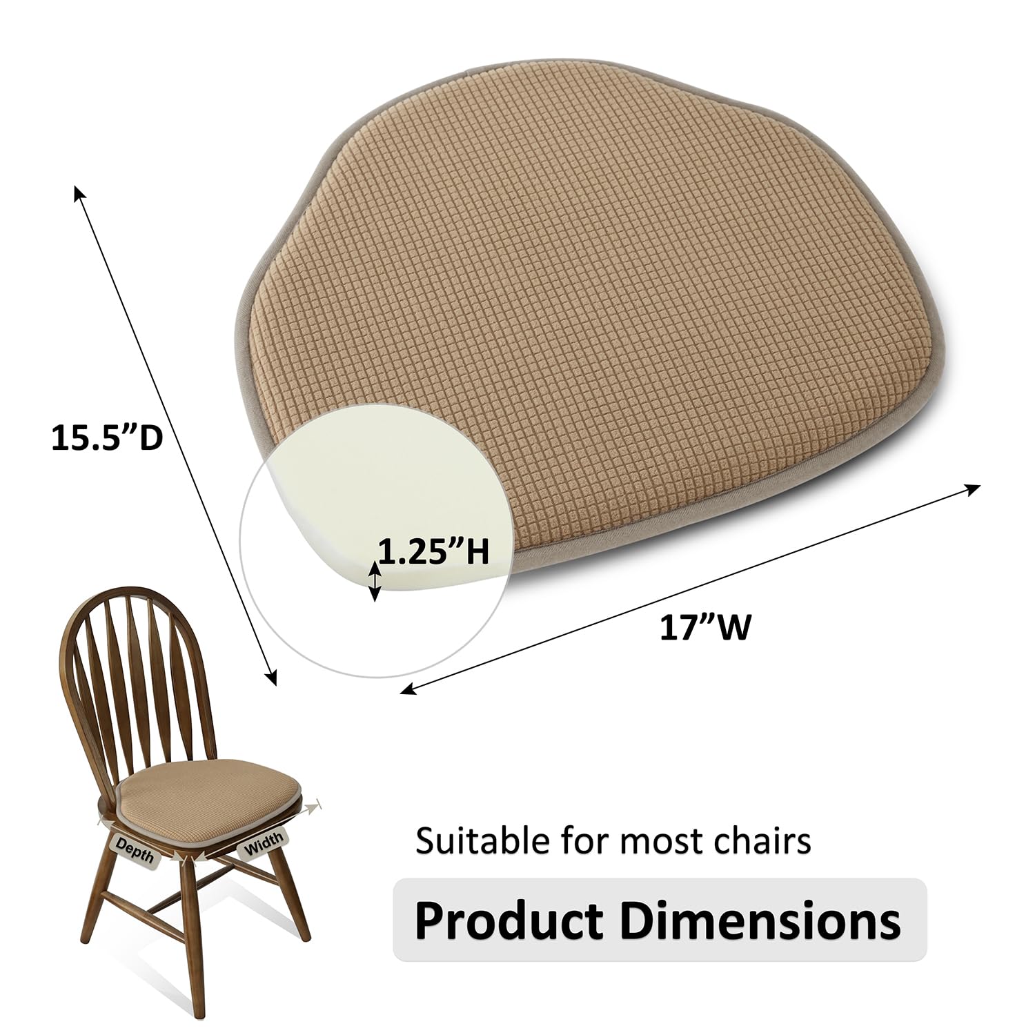 Shinnwa Windsor Chair Cushions Farmhouse Seat Cushion for Kitchen Chairs Brown Non Slip Chair Pads for Dining Room with Foam Padding and Textured Cover 4 Pack (17 x 15.5 Inches)