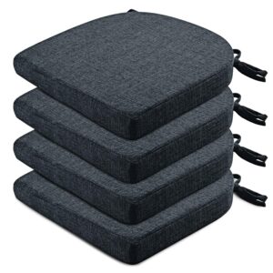 wellsin chair cushions for dining chairs 4 pack - kitchen chair cushions with ties and non-slip backing - dining chair pads 16"x16"x2", navy