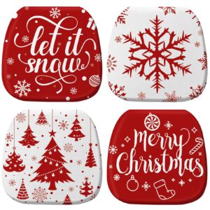 barydat 4 pcs christmas chair cushions with ties for dining chairs 16''x16'' memory foam snowflake xmas tree pattern chair pad non slip seat cushion with washable cover for home kitchen office holiday