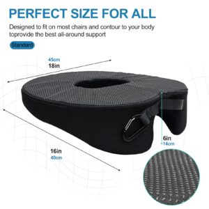 Donut Pillow Chair Seat Cushion for Tailbone Pain Relief, Memory Foam Firm Coccyx Pad Donut Cushion for Long Sitting, Office Chair, Gaming Chair and Car Seat Cushion - Black 15.5 * 17.5 * 5.5in