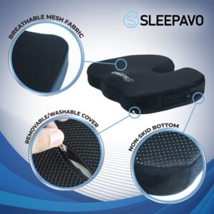 Sleepavo Soft Memory Foam Seat Cushion for Office Chair - Pillow for Sciatica, Coccyx, Back, Tailbone and Lower Back Pain Relief - Orthopedic Chair Pad for Lumbar Support in Office Desk, Car, Airplane