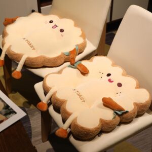 elfjoy set of 2 kawaii chair cushions toast cute seat cushion with ties, 2 pack office chair cushion with anti skid particle, kids chair pads for home dinning kitchen desk chair toast bread 15.7 inch