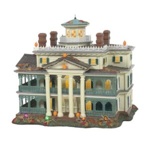 department 56 snow village halloween disneyland haunted mansion lit building, 9.1 inch, multicolor