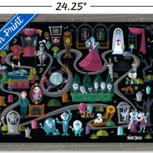 Trends International Disney Haunted Mansion - Map Wall Poster, 14.72" x 22.37", Barnwood Framed Version