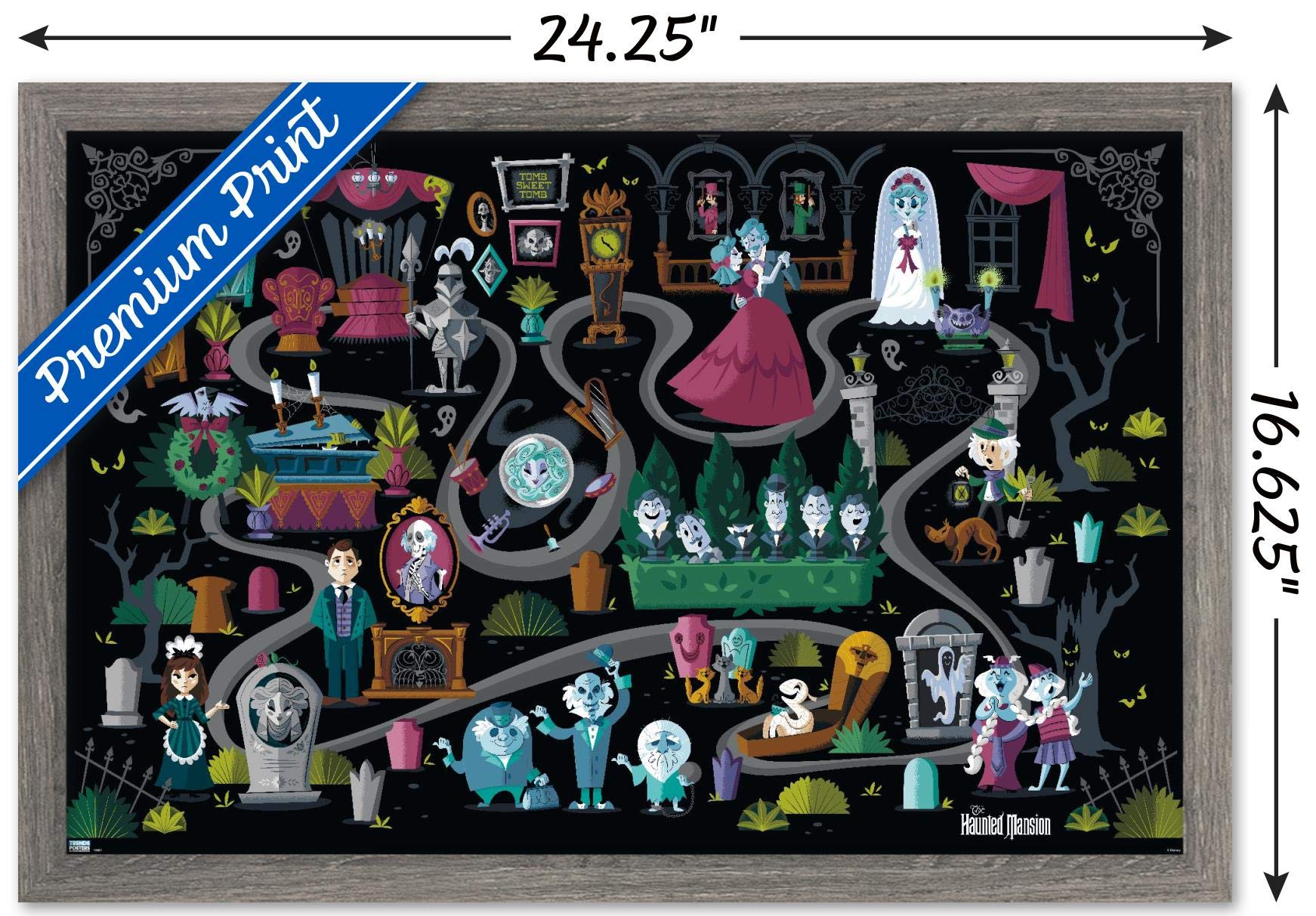 Trends International Disney Haunted Mansion - Map Wall Poster, 14.72" x 22.37", Barnwood Framed Version