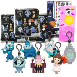 disney haunted mansion blind bags party favors 3 pack - bundle with 3 haunted mansion keychain mystery figures plus tattoos, more | hanuted mansion bag clips for kids, adults