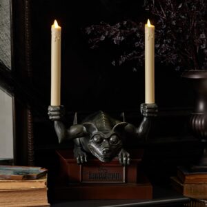 luminara disney's the haunted mansion gargoyle taper holder candlestick holder with set of 2 ivory wax drip led tapers