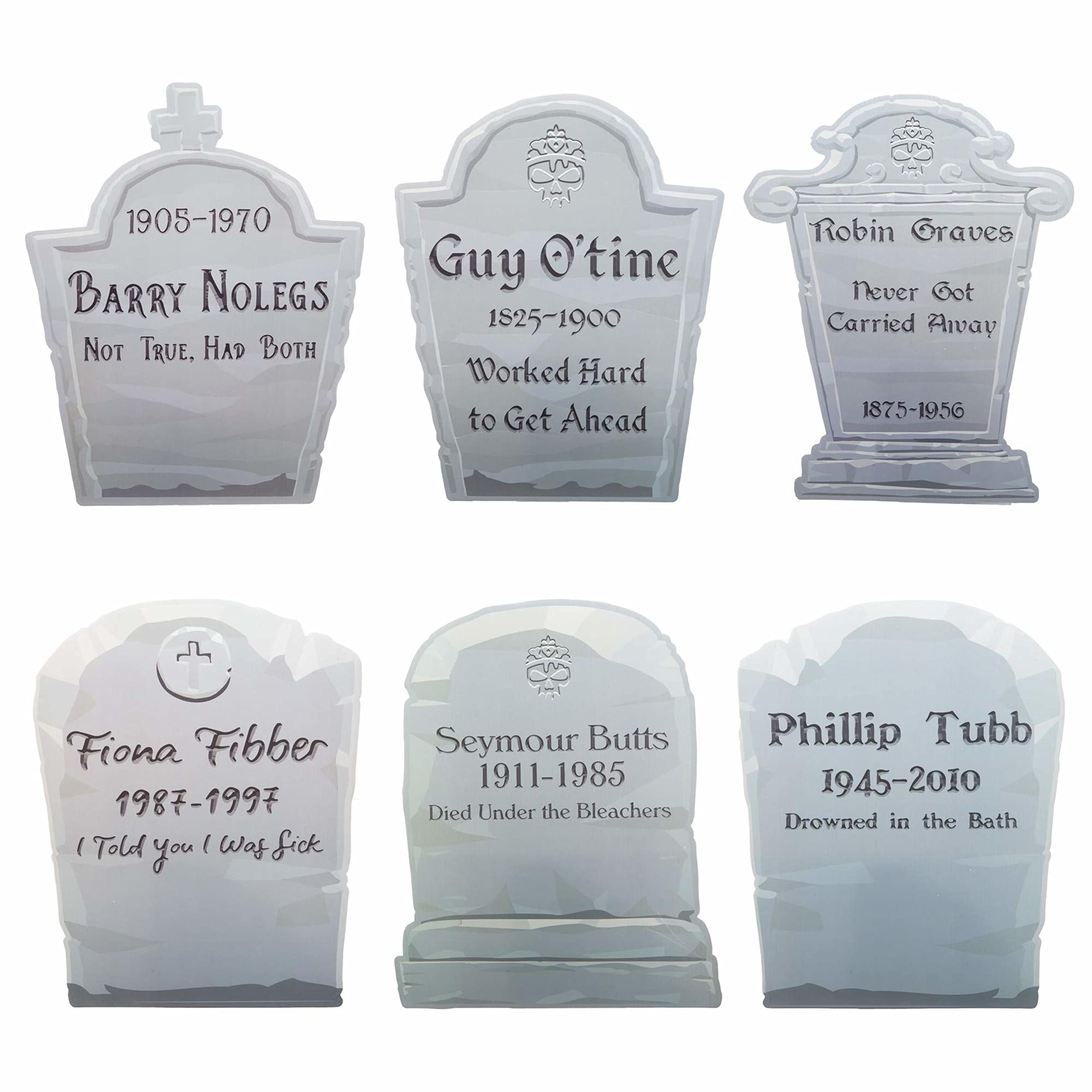 Set of 6 Halloween Signs | Weatherproof Signs | Indoor, Outdoor Decoration | Ideal for Haunted Houses, Theater Props, Lawn Art | Tombstone Set