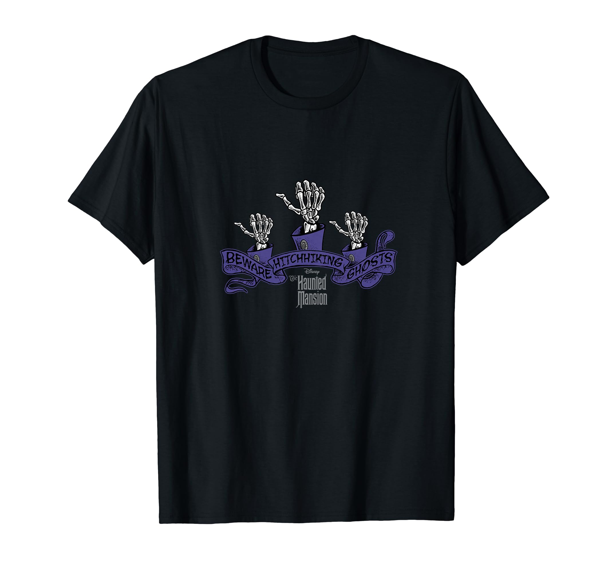 The Haunted Mansion Beware Hitchhiking Ghosts Retro Logo T-Shirt