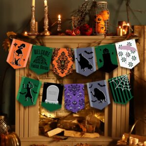 haunted mansion decoration-halloween party banner decoration,11pcs halloween hitchhiking ghosts hanging fireplace banner garland for happy halloween party decoration