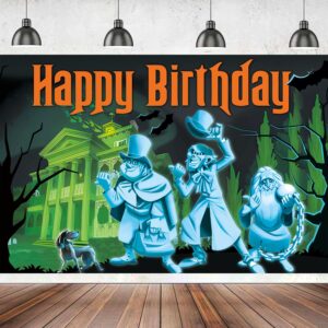 5x3ft haunted house birthday decorations banner, halloween haunted house decor happy birthday banner, cartoon halloween haunted house birthday party supplies photography decorations