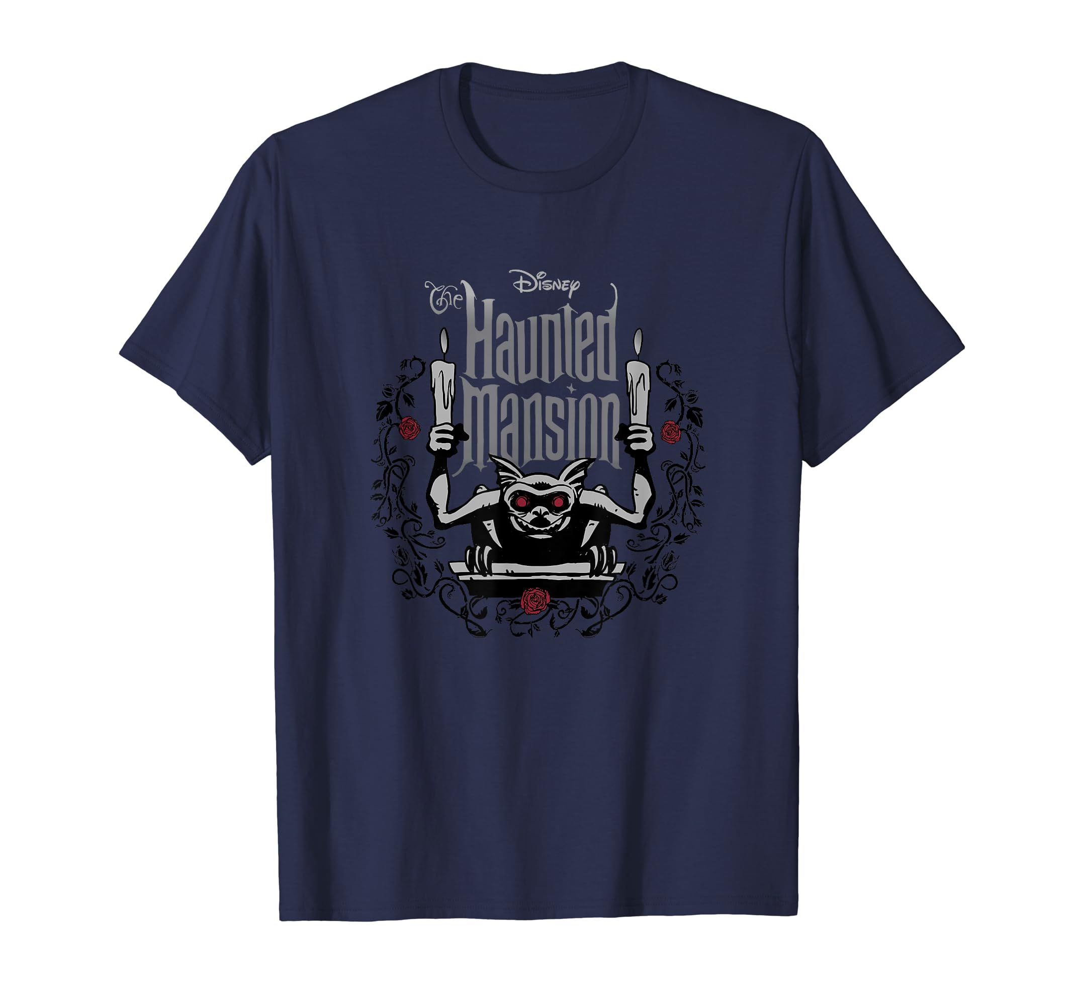 The Haunted Mansion Candle Holder Gargoyle Black Thorn Roses T-Shirt