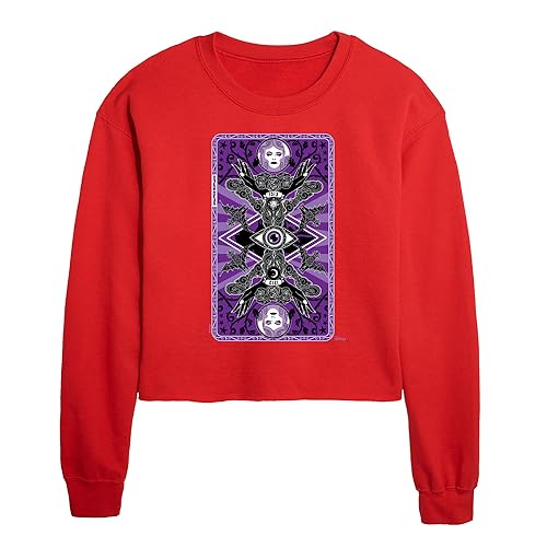 Disney - The Haunted Mansion - Haunted Mansion Tarot Card - Juniors Cropped Crew Neck Sweatshirt - Size Large Red