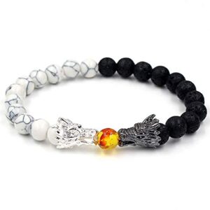 tqyzkh bead bracelets for men and women natural black lava & white howlite buddha dragon beaded stone bracelet good luck charm jewelry gift adjustable