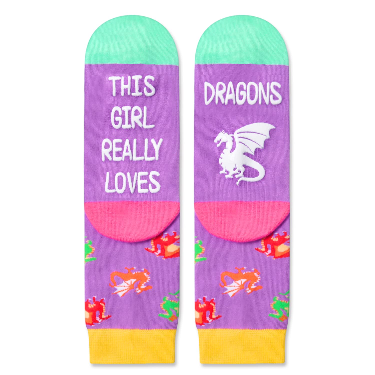 HAPPYPOP Crazy Dragon Gifts for Girls Kids, Silly Kids Girls Socks Dragon Girl Socks Dragon Stuff, Kids Socks for Girls 7-9 Years Old