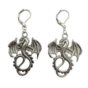 wyguyo dragon leverback earrings antique silver color big earrings cosplay earrings