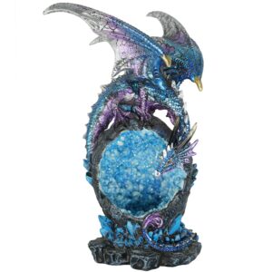 jorae dragon statue on sparkling faux crystal cave light up color changing led collectible dragon figurine home décor (blue)