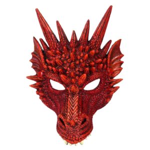 alodidae 3d dragon mask halloween party costume cosplay for adults men, scary animal half face masks (red)