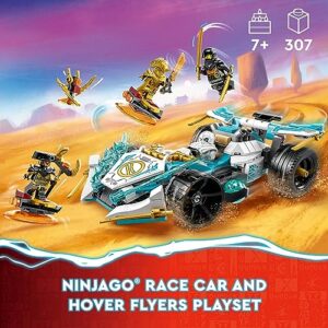 LEGO NINJAGO Zane’s Dragon Power Spinjitzu Race Car 71791 Building Toy Set, Features a Ninja Car, 2 Hover Flyers, Dragon Toy, and 4 Minifigures, Gift for Kids Aged 7+