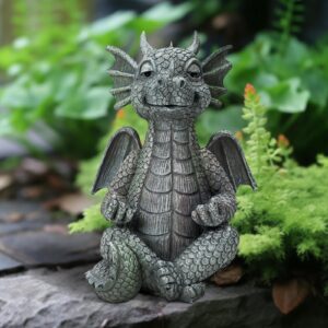 UTTCMK Garden Dragon Statue Decor - Meditation Dragon Sculpture Figurine Outdoor Decoration, Zen Yoga Garden Art Sculpture for Patio Lawn Yard Balcony Indoor Decor Gift(Hands Flat)