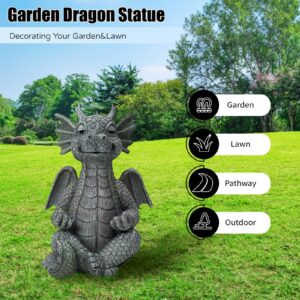 UTTCMK Garden Dragon Statue Decor - Meditation Dragon Sculpture Figurine Outdoor Decoration, Zen Yoga Garden Art Sculpture for Patio Lawn Yard Balcony Indoor Decor Gift(Hands Flat)