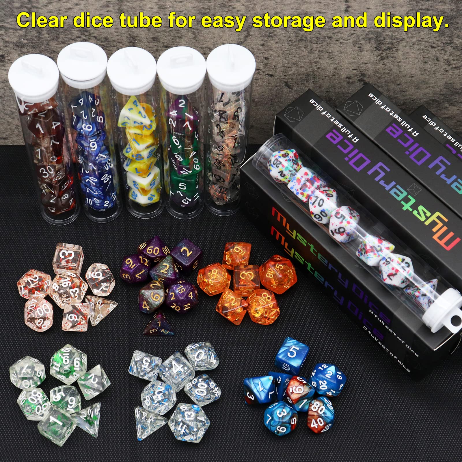 Haxtec Mystery DND Dice Set Random Style 7PC Polyhederal Dice Set with Dice Display Case Dungeons and Dragons Dice Blind Box DND Gifts